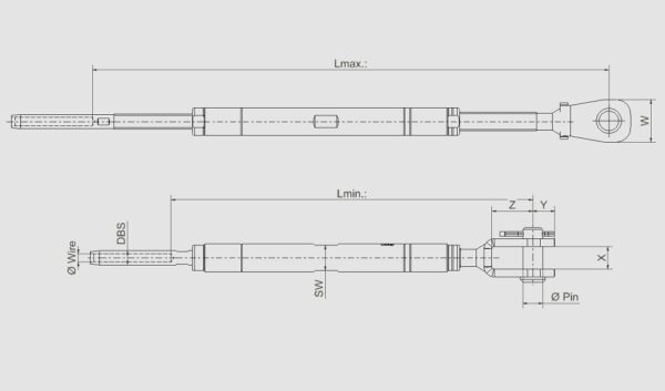 Bronze inserted Turnbuckle with Fork-Wireterminal (194-) - BSI Rigging