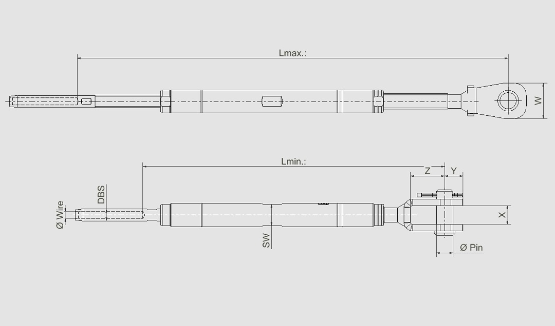 Bronze inserted Turnbuckle with Fork-Wireterminal (194-) - BSI Rigging